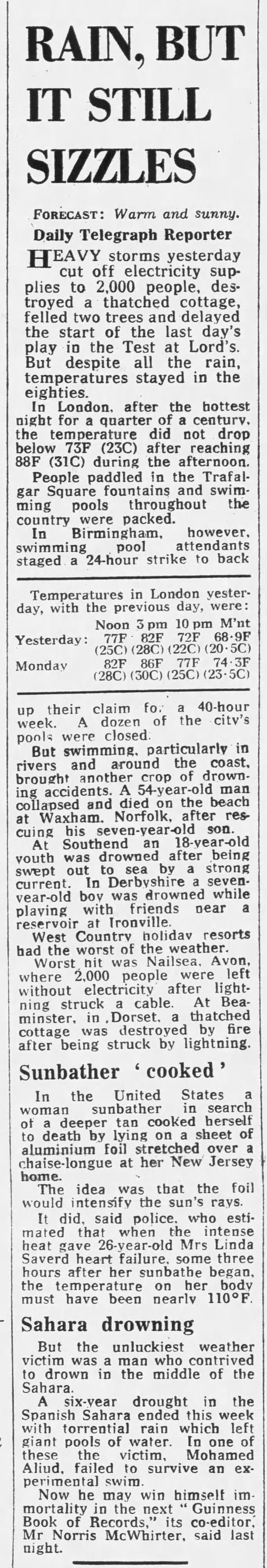 August 1975 scorcher: Newspaper accounts - Historic Weather ...